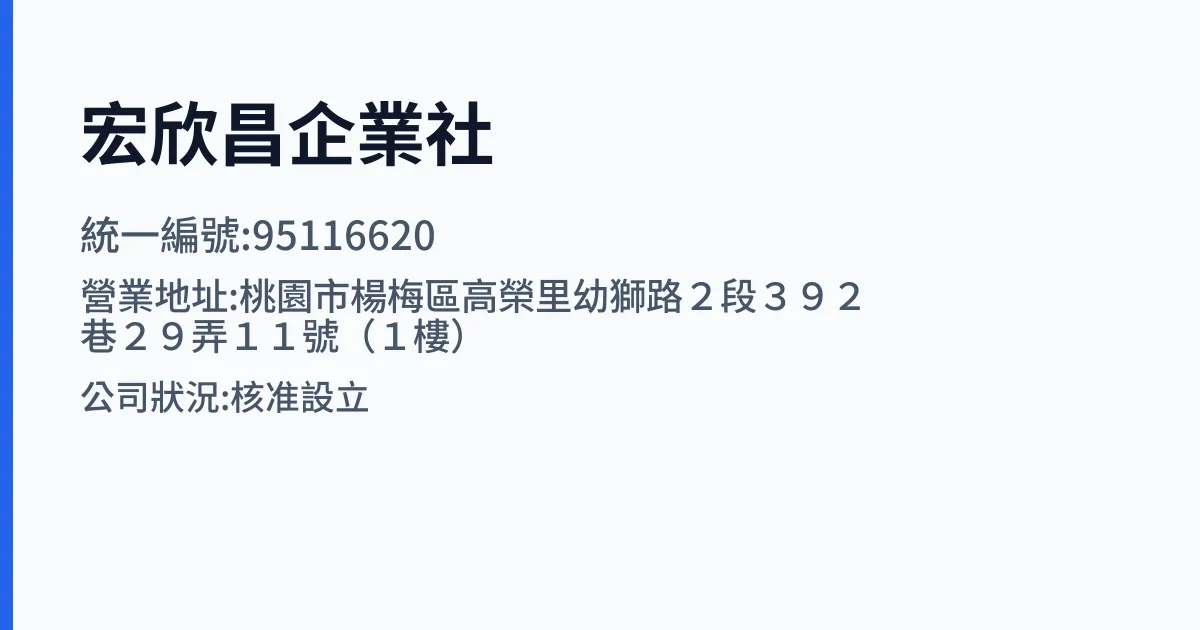 宏欣昌企業社 - 統編 95116620(桃園市) 公司登記資料與營業項目詳細圖表