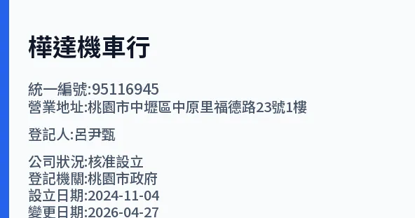 樺達機車行的照片-統編 95116945(桃園市) 公司登記資料與營業項目詳細圖表