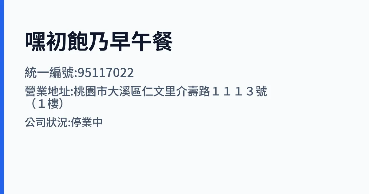 嘿初飽乃早午餐 - 統編 95117022(桃園市) 公司登記資料與營業項目詳細圖表