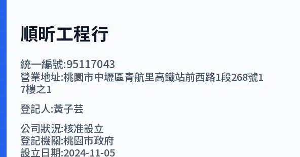 順昕工程行的照片-統編 95117043(桃園市) 公司登記資料與營業項目詳細圖表