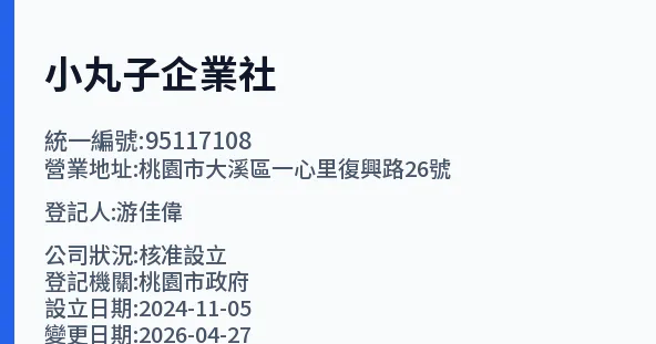 小丸子企業社的照片-統編 95117108(桃園市) 公司登記資料與營業項目詳細圖表