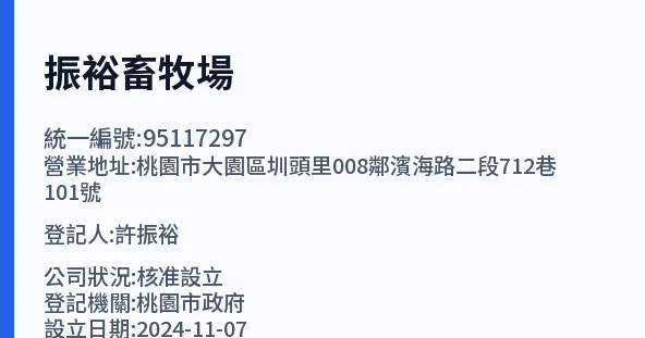 振裕畜牧場的照片-統編 95117297(桃園市) 公司登記資料與營業項目詳細圖表