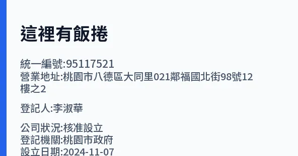 這裡有飯捲的照片-統編 95117521(桃園市) 公司登記資料與營業項目詳細圖表