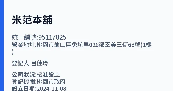 米范本舖的照片-統編 95117825(桃園市) 公司登記資料與營業項目詳細圖表