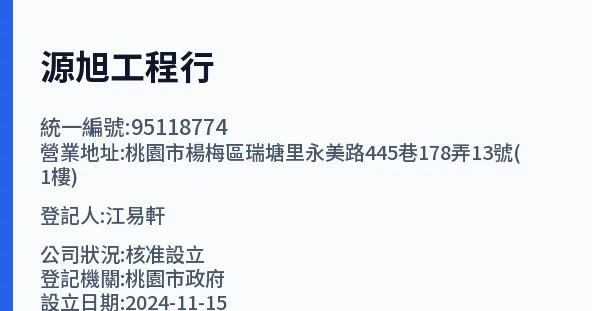 源旭工程行的照片-統編 95118774(桃園市) 公司登記資料與營業項目詳細圖表
