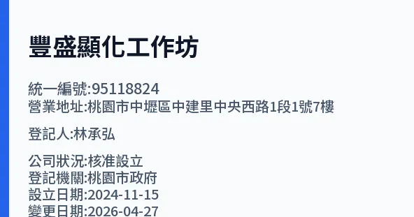 豐盛顯化工作坊的照片-統編 95118824(桃園市) 公司登記資料與營業項目詳細圖表