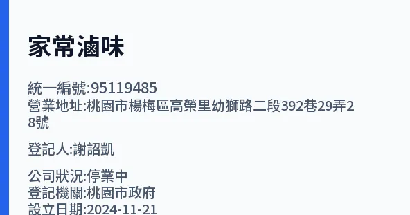 家常滷味的照片-統編 95119485(桃園市) 公司登記資料與營業項目詳細圖表