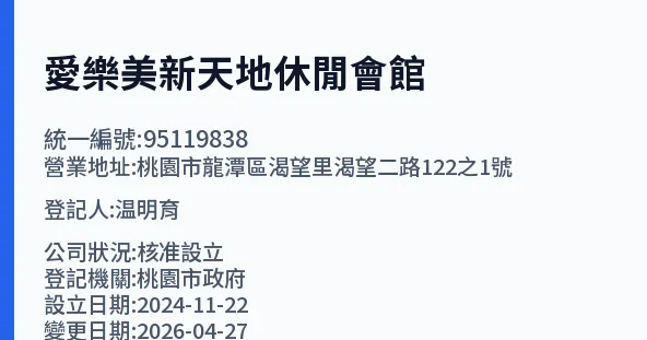 愛樂美新天地休閒會館的照片-統編 95119838(桃園市) 公司登記資料與營業項目詳細圖表