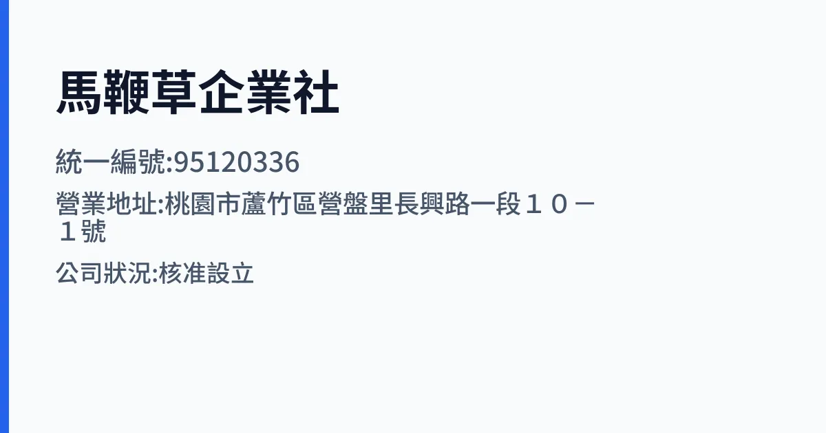 馬鞭草企業社 - 統編 95120336(桃園市) 公司登記資料與營業項目詳細圖表