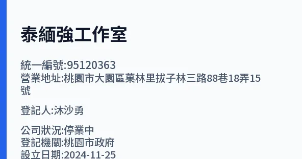 泰緬強工作室的照片-統編 95120363(桃園市) 公司登記資料與營業項目詳細圖表