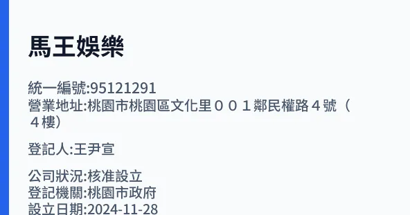 馬王娛樂的照片-統編 95121291(桃園市) 公司登記資料與營業項目詳細圖表