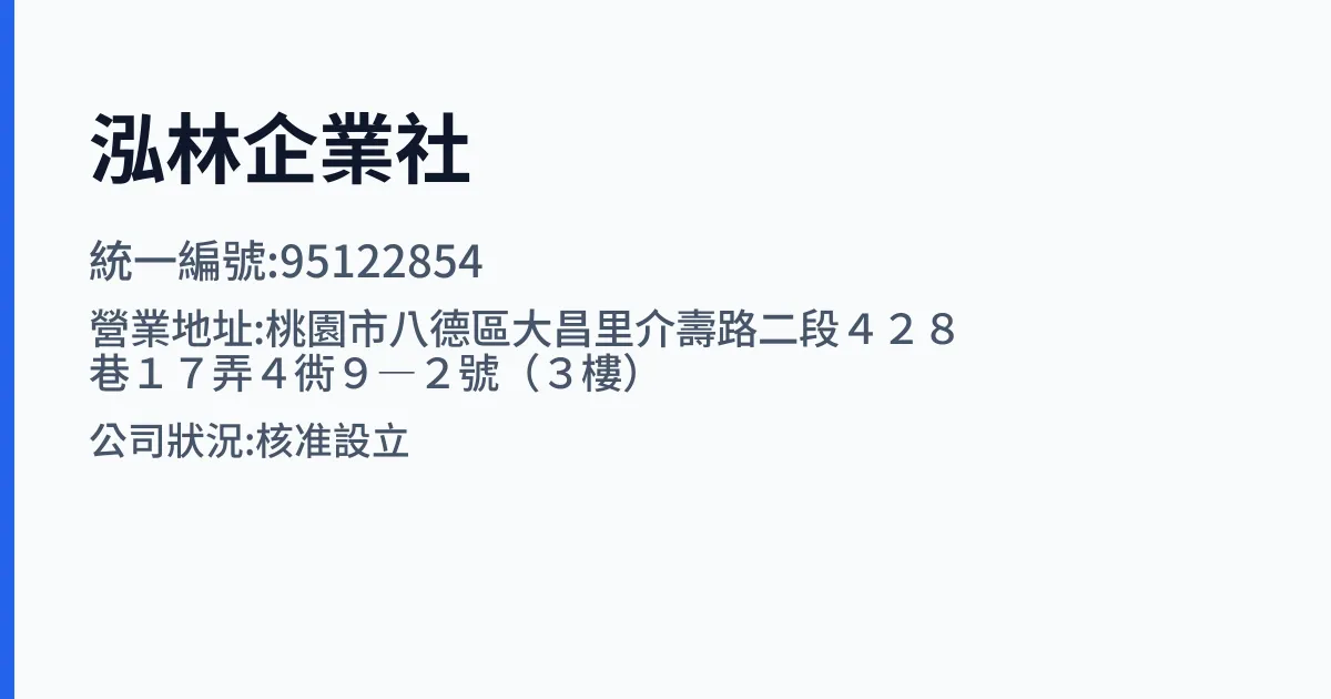泓林企業社 - 統編 95122854(桃園市) 公司登記資料與營業項目詳細圖表