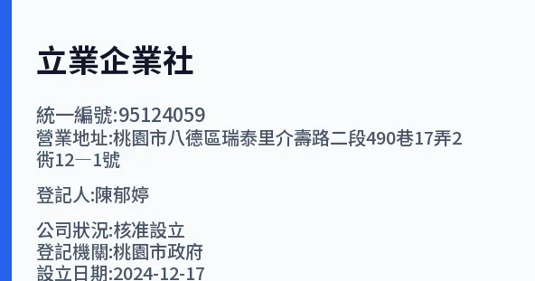 立業企業社的照片-統編 95124059(桃園市) 公司登記資料與營業項目詳細圖表