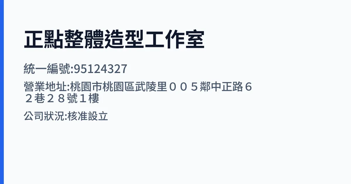 正點整體造型工作室 - 統編 95124327(桃園市) 公司登記資料與營業項目詳細圖表