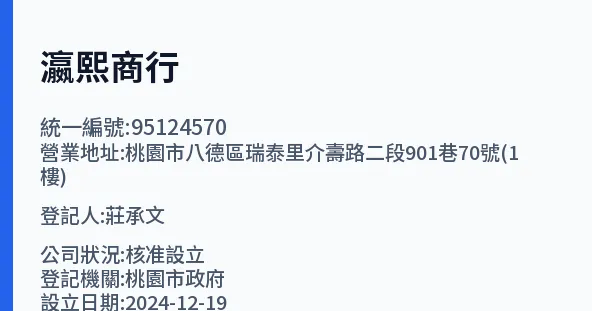 瀛熙商行的照片-統編 95124570(桃園市) 公司登記資料與營業項目詳細圖表