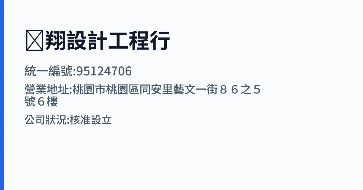 䲨翔設計工程行 - 統編 95124706(桃園市) 公司登記資料與營業項目詳細圖表