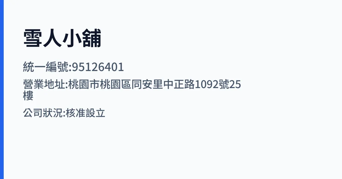雪人小舖 - 統編 95126401(桃園市) 公司登記資料與營業項目詳細圖表