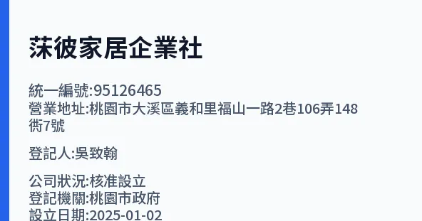 莯彼家居企業社的照片-統編 95126465(桃園市) 公司登記資料與營業項目詳細圖表