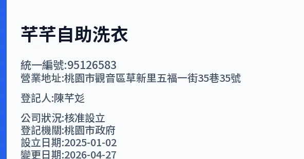 芊芊自助洗衣的照片-統編 95126583(桃園市) 公司登記資料與營業項目詳細圖表