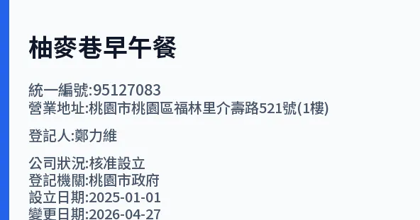 柚麥巷早午餐的照片-統編 95127083(桃園市) 公司登記資料與營業項目詳細圖表