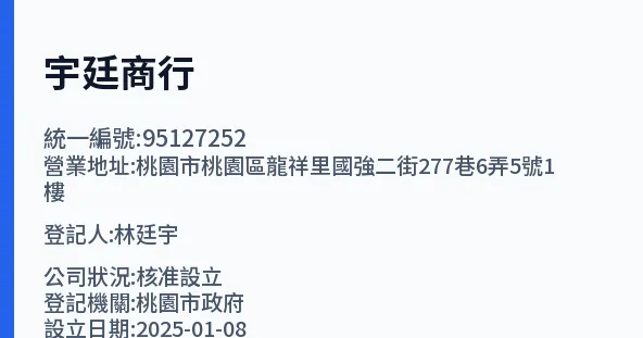 宇廷商行的照片-統編 95127252(桃園市) 公司登記資料與營業項目詳細圖表