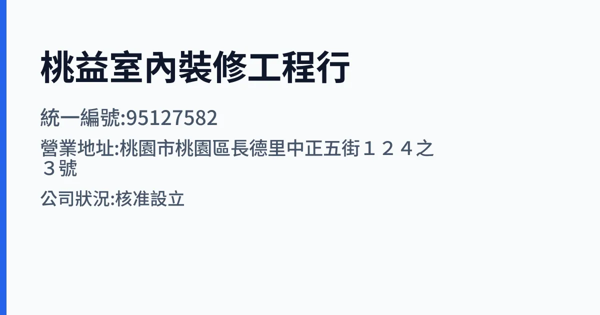 桃益室內裝修工程行 - 統編 95127582（桃園市） 公司登記資料與營業項目詳細圖表