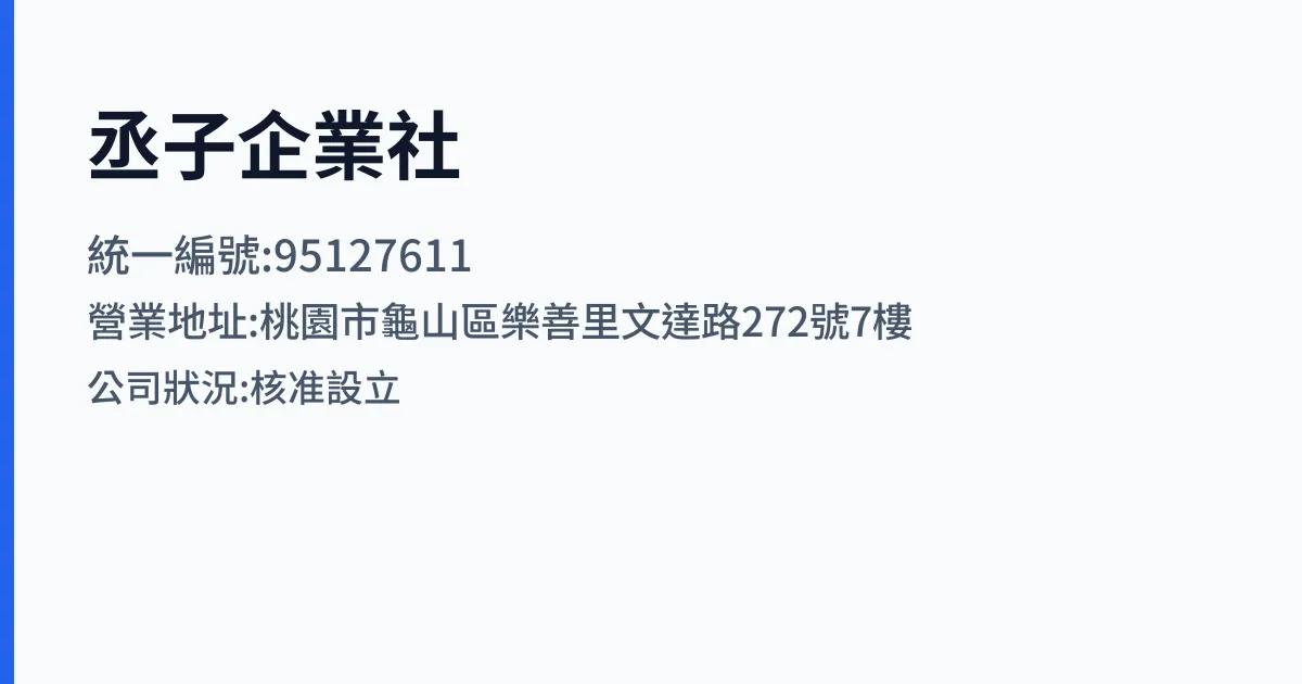 丞子企業社 - 統編 95127611(桃園市) 公司登記資料與營業項目詳細圖表