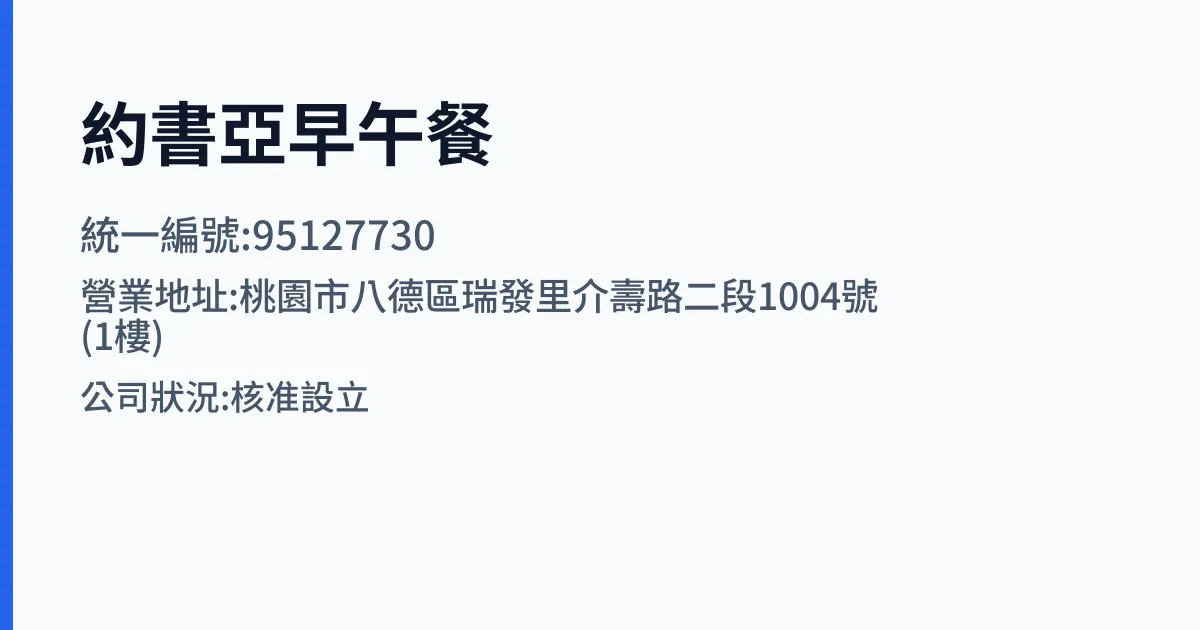 約書亞早午餐 - 統編 95127730(桃園市) 公司登記資料與營業項目詳細圖表