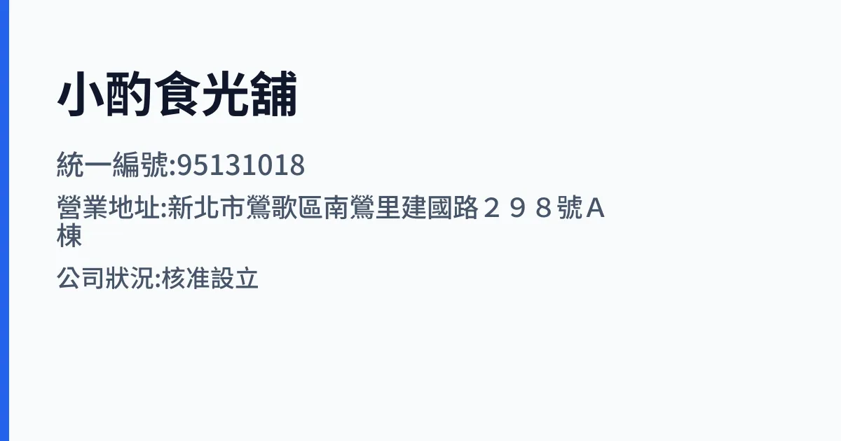 小酌食光舖 - 統編 95131018(新北市) 公司登記資料與營業項目詳細圖表