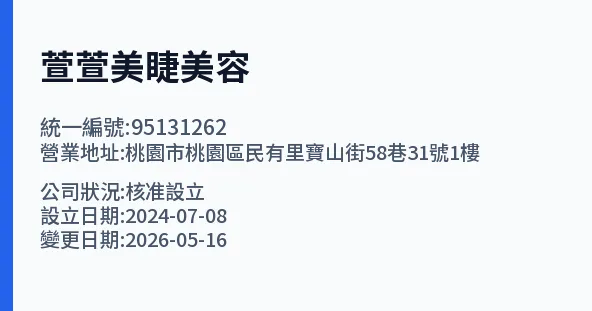 萱萱美睫美容的照片-統編 95131262(桃園市) 公司登記資料與營業項目詳細圖表