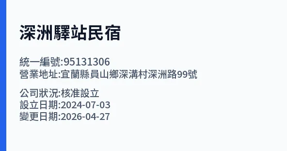 深洲驛站民宿的照片-統編 95131306(宜蘭縣) 公司登記資料與營業項目詳細圖表