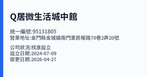 Q居微生活城中館的照片-統編 95131805(金門縣) 公司登記資料與營業項目詳細圖表