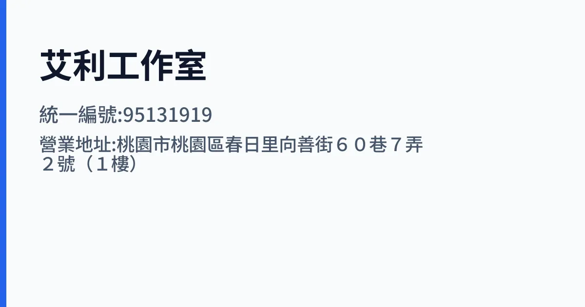 艾利工作室 - 統編 95131919(桃園市) 公司登記資料與營業項目詳細圖表