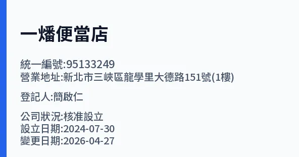 一燔便當店的照片-統編 95133249(新北市) 公司登記資料與營業項目詳細圖表