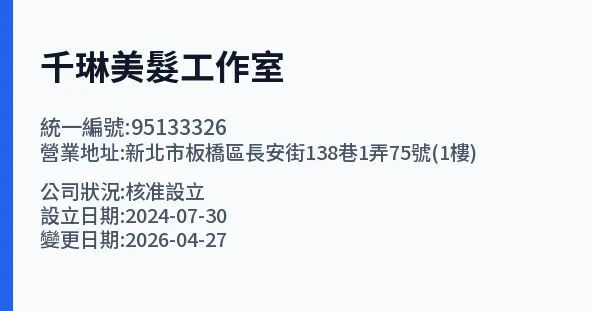 千琳美髮工作室的照片-統編 95133326(新北市) 公司登記資料與營業項目詳細圖表