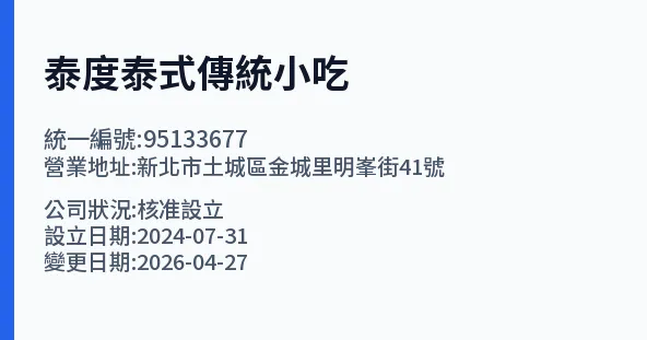 泰度泰式傳統小吃的照片-統編 95133677(新北市) 公司登記資料與營業項目詳細圖表