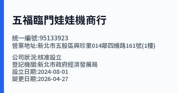 五福臨門娃娃機商行的照片-統編 95133923(新北市) 公司登記資料與營業項目詳細圖表