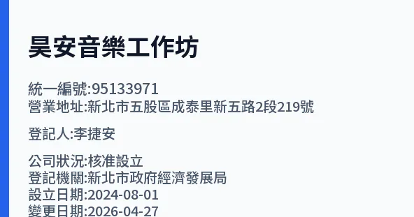昊安音樂工作坊的照片-統編 95133971(新北市) 公司登記資料與營業項目詳細圖表