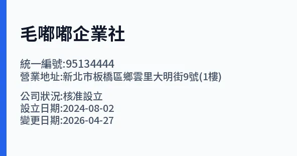 毛嘟嘟企業社的照片-統編 95134444(新北市) 公司登記資料與營業項目詳細圖表