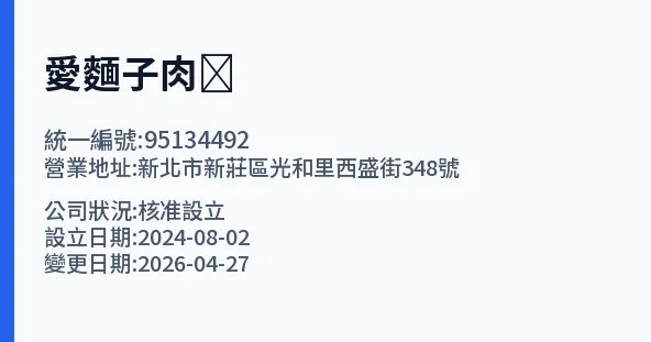 愛麵子肉焿的照片-統編 95134492(新北市) 公司登記資料與營業項目詳細圖表