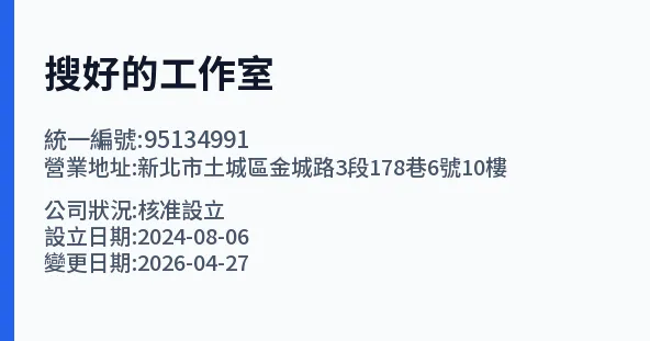 搜好的工作室的照片-統編 95134991(新北市) 公司登記資料與營業項目詳細圖表