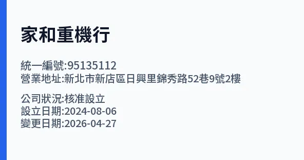 家和重機行的照片-統編 95135112(新北市) 公司登記資料與營業項目詳細圖表
