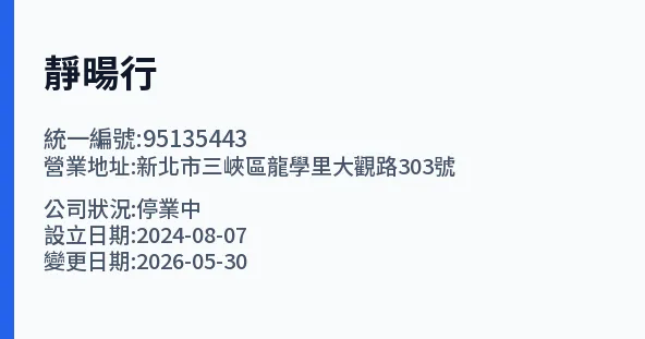 靜暘行的照片-統編 95135443(新北市) 公司登記資料與營業項目詳細圖表