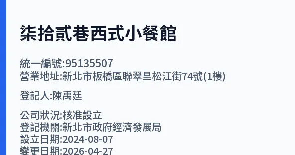 柒拾貳巷西式小餐館的照片-統編 95135507(新北市) 公司登記資料與營業項目詳細圖表