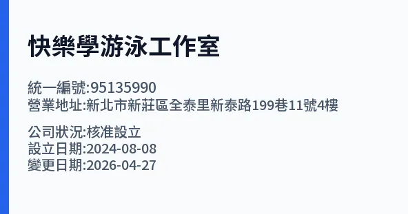 快樂學游泳工作室的照片-統編 95135990(新北市) 公司登記資料與營業項目詳細圖表