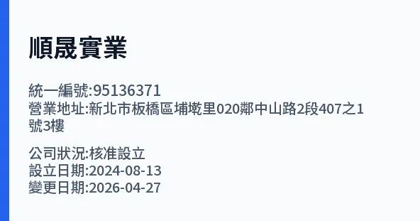 順晟實業的照片-統編 95136371(新北市) 公司登記資料與營業項目詳細圖表