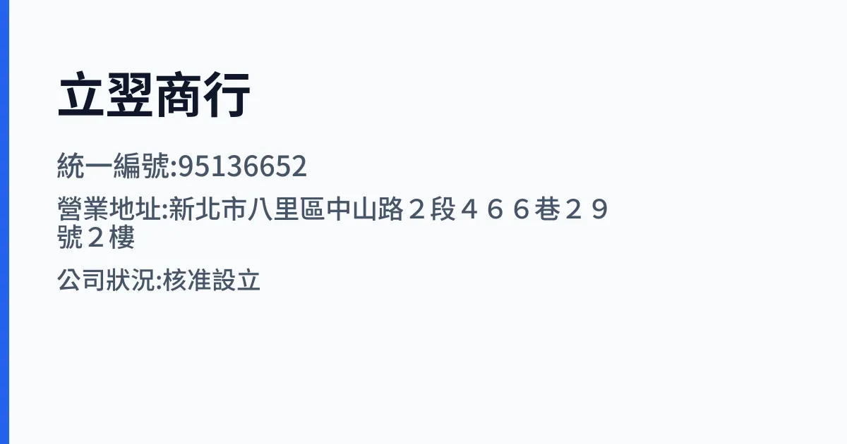 立翌商行 - 統編 95136652(新北市) 公司登記資料與營業項目詳細圖表