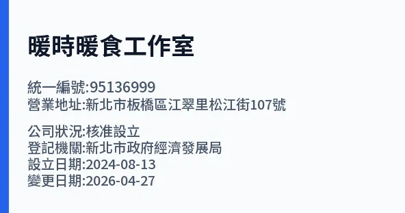 暖時暖食工作室的照片-統編 95136999(新北市) 公司登記資料與營業項目詳細圖表