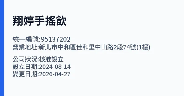 翔婷手搖飲的照片-統編 95137202(新北市) 公司登記資料與營業項目詳細圖表