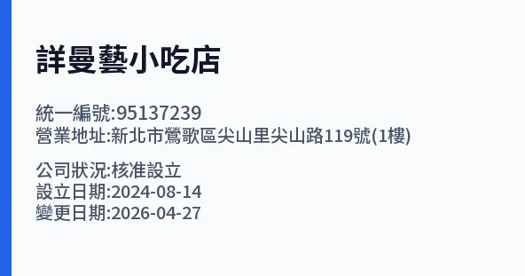 詳曼藝小吃店的照片-統編 95137239(新北市) 公司登記資料與營業項目詳細圖表